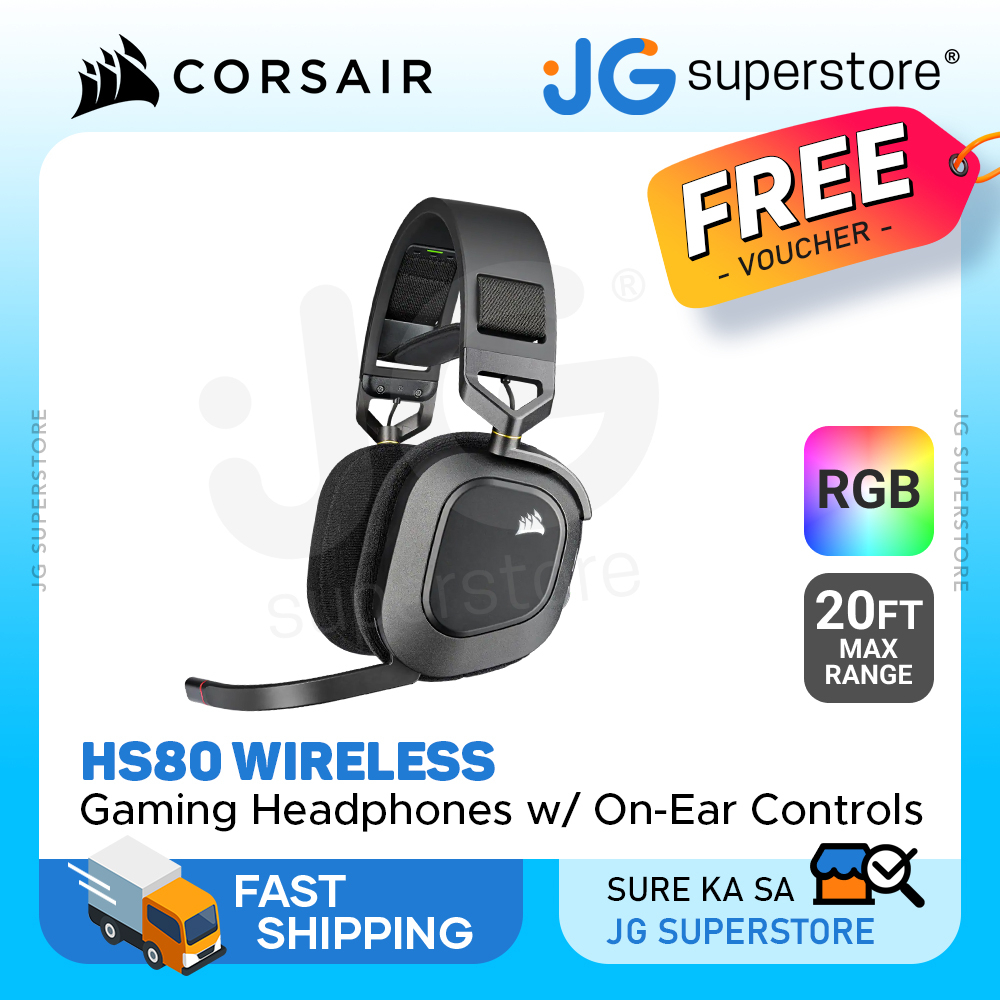 CORSAIR HS80 Wireless iCUE RGB Gaming Headphone with 20hrs Rechargeable ...