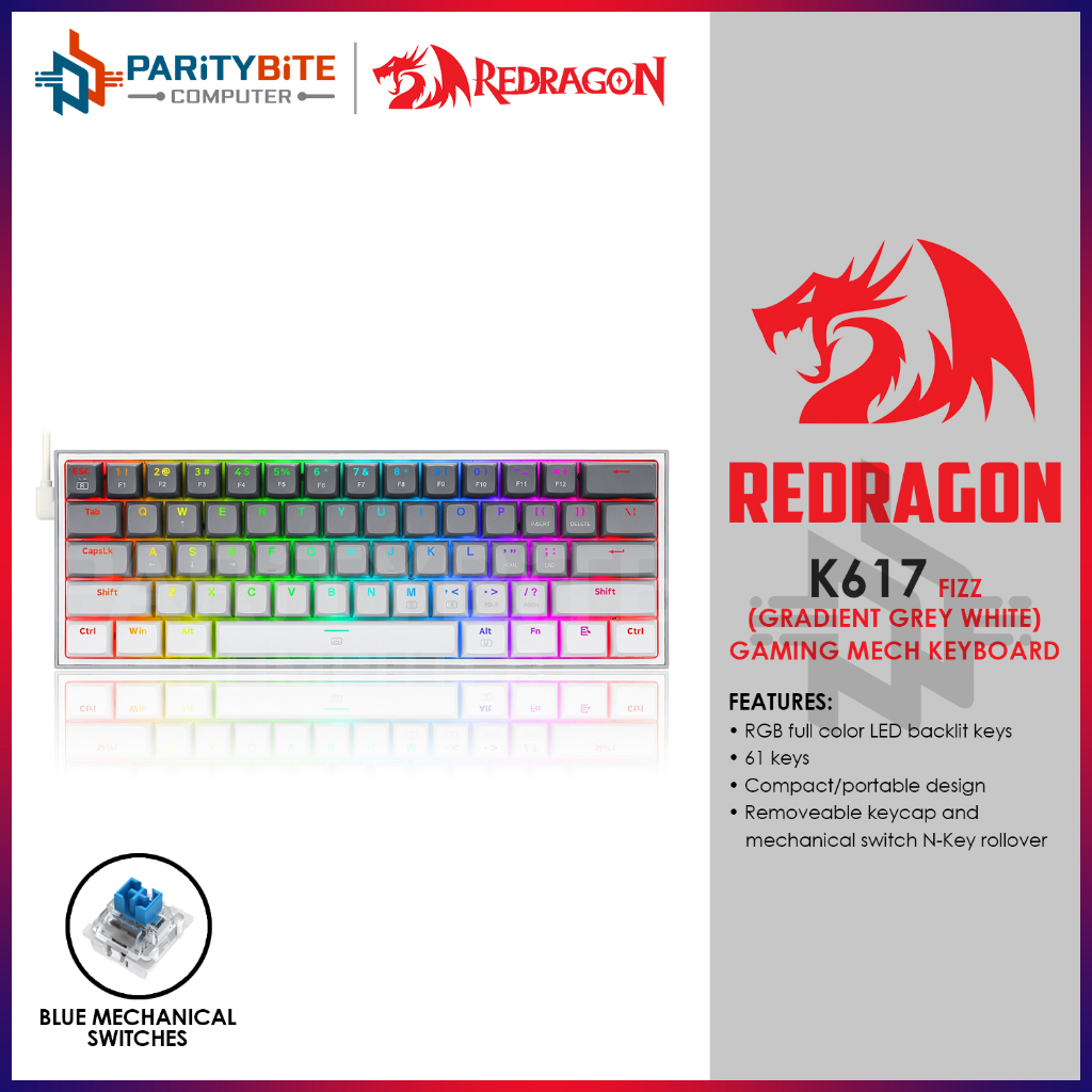 Redragon Fizz K617GGW-RGB Blue Switch Mechanical Gaming Keyboard Red ...