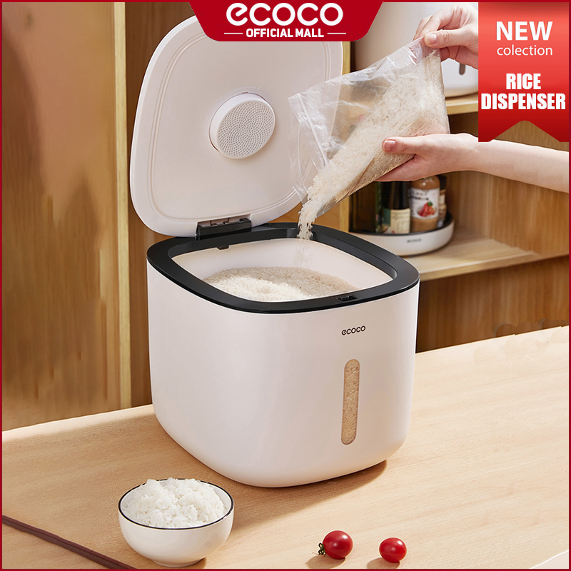 Ecoco Rice Dispenser Rice Storage Box Container with Lid and Free Cup ...