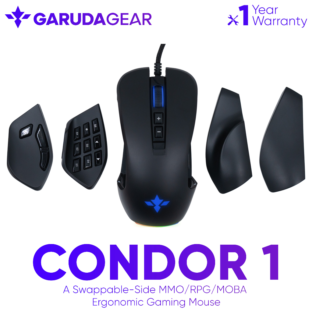 CONDOR 1 MOBA/MMO Gaming Mouse | PIXART 3327 | SWAPPABLE BUTTONS ...