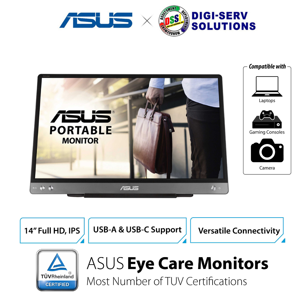 ASUS ZenScreen MB14AC 14" Portable USB Monitor, 1920 x 1080 Full HD ...