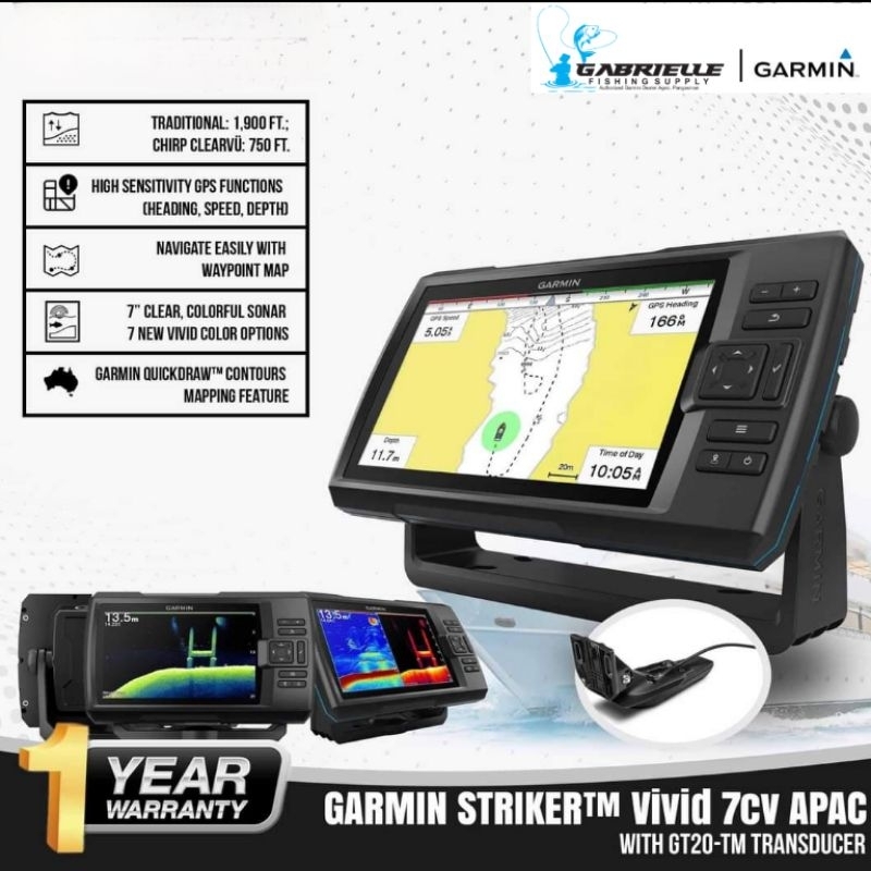 Garmin Striker Vivid 7cv w/ Transducer |Fish Finder w/ Built in GPS ...