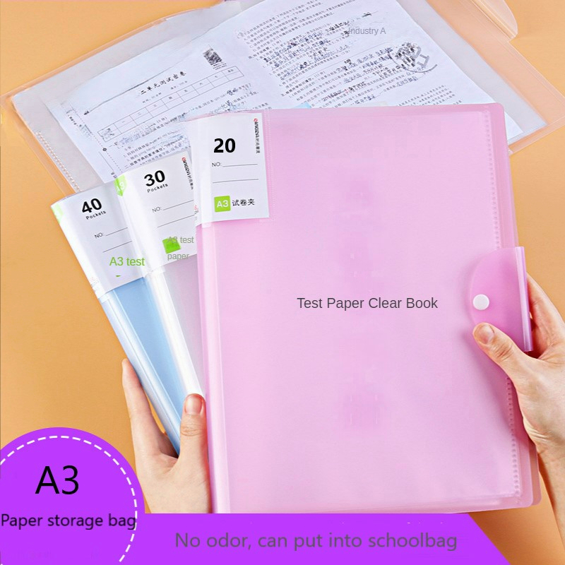 Clear Book A3 20-Pocket Test Paper Transparent Paper Bag Sorting Clear ...