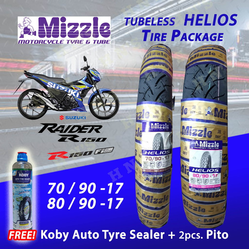 MIZZLE Helios Tire Set for Suzuki Raider R150 FI with FREE Koby Tire ...