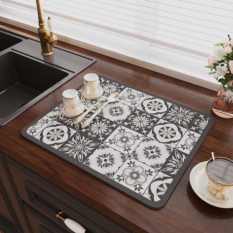 Drain Pad Rubber Dish Drying Mat Super Absorbent Drainer Mats Tableware ...