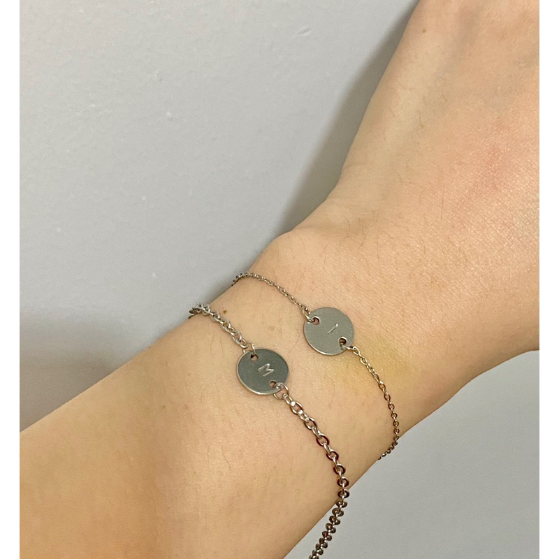 personalized initial disc bracelet stainless gold and silver | Shopee Philippines