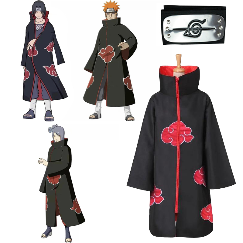 Naruto Cosplay Costume Akatsuki Cloak Uchiha Headband Necklace Ring ...