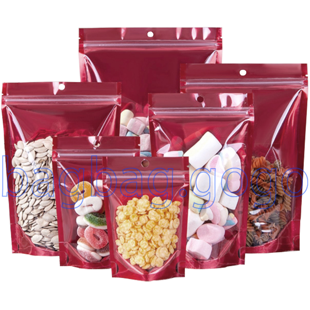 50PCS Half Red Aluminum Half Clear Stand Up Pouch with Zip Lock ...