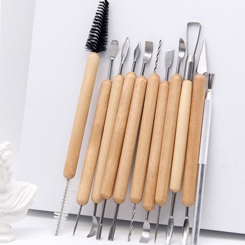 11pcs/set Clay Sculpture Pottery Tools Set / Clay Sculpting Set Wooden Handle Modeling Tools ...