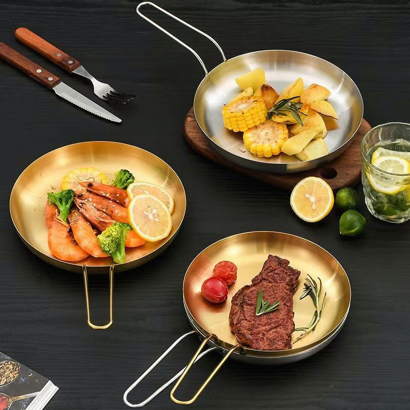 Stainless Steel barbecue Plate Gold Snack Plate Steak Plate Flat tray ...