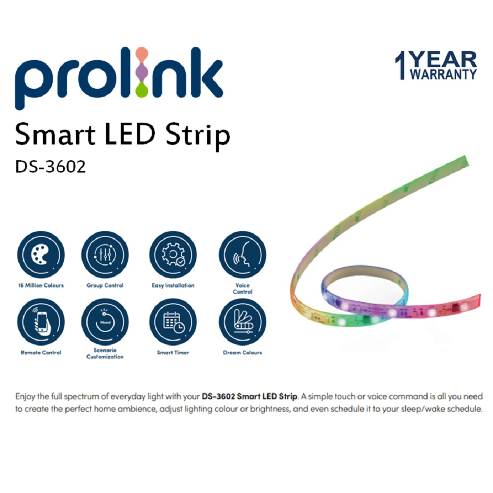 Prolink DS-3602 Smart LED Light Strip for Room RGB Strip Light SMD With Remote Control RGB ...