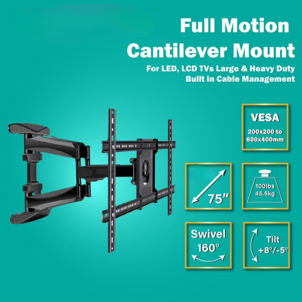 767-L600 Flat Panel 45"-75" LED TV Wall Mount 6 Swing Arms Full Motion Retractable TV Bracket ...