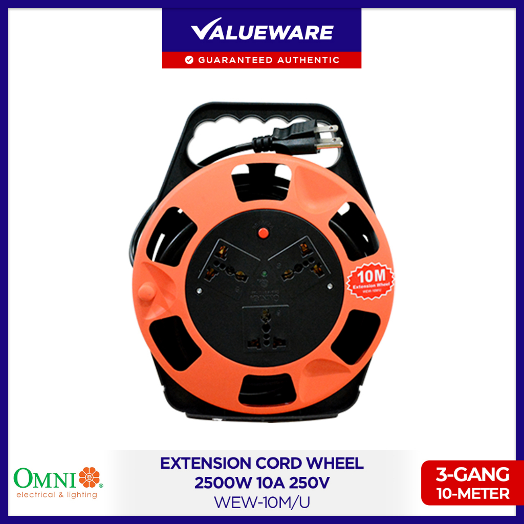 OMNI Extension Cord Wheel 3-Gang 10-Meter Wire Length 2500W 10A 250V ...