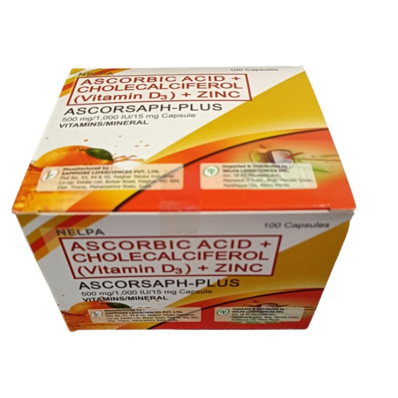 ASCORSAPH-PLUS Ascorbic Acid + Vitamin D3 + Zinc 100 capsules | Shopee ...
