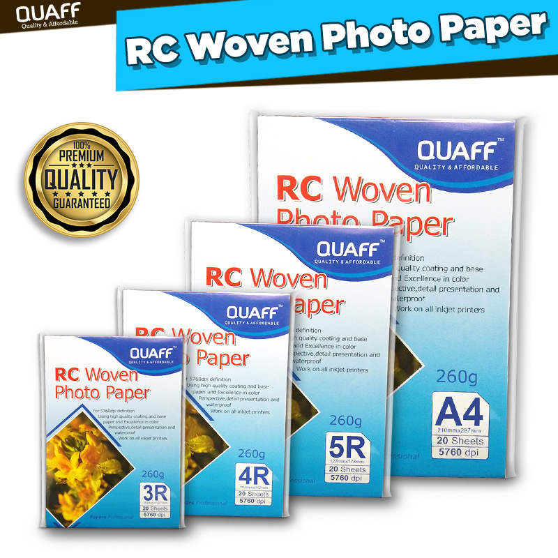QUAFF RC Woven Inkjet Photo Paper No Back Print 260Gsm A4 3R 4R & 5R ...
