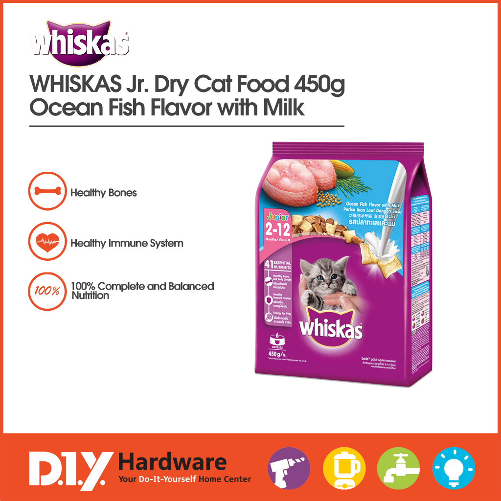 Whiskas Jr. Dry Cat Food 450g Ocean Fish Flavor with Milk | Shopee ...