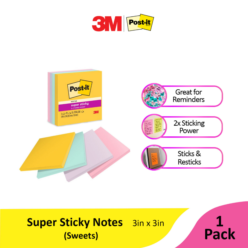 3M Post-it 3in x 3in 360 sheets assorted Super Sticky [MP6544SSSWT ...