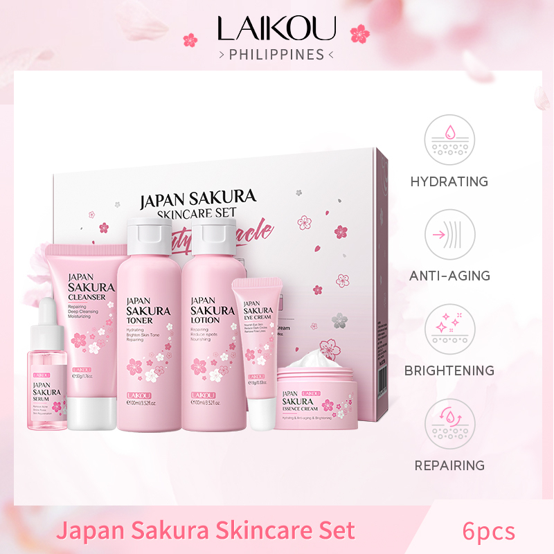 LAIKOU Sakura Whitening Set 6PCS/Set Cleanser +Toner +Serum +Lotion ...