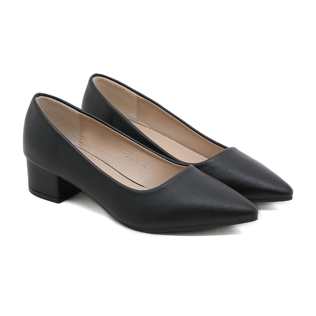 1 inch leather/ganmoza/glossy leather pointed toe close heels black ...
