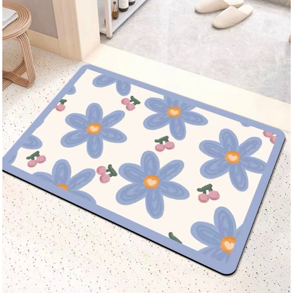 Doormat Cotton Bathmat Non-slip Flower Print Floor Mat Bathroom Rug ...