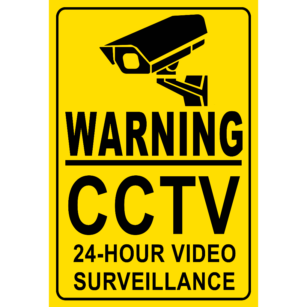 SIGN CCTV SIGNAGES 24 VIDEO SURVEILLANCE YELLOW BACKGROUNDS PVC TYPE ...