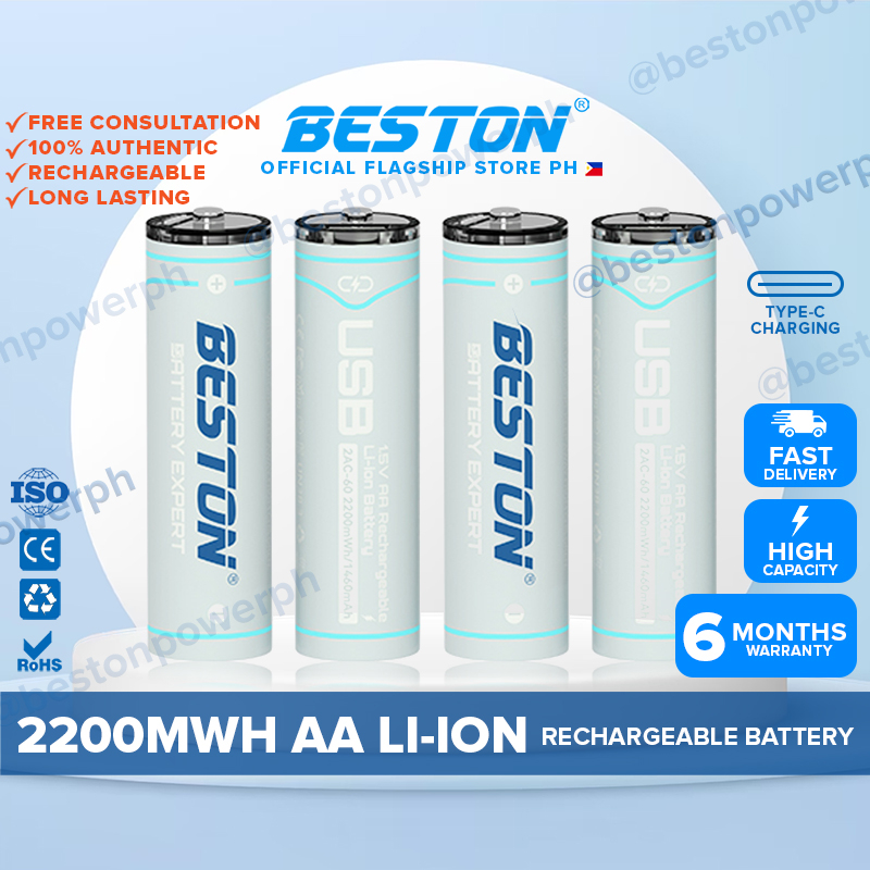 Beston 4pcs AA 1.5V Li-ion USB to Type C Rechargeable Lithium Battery ...