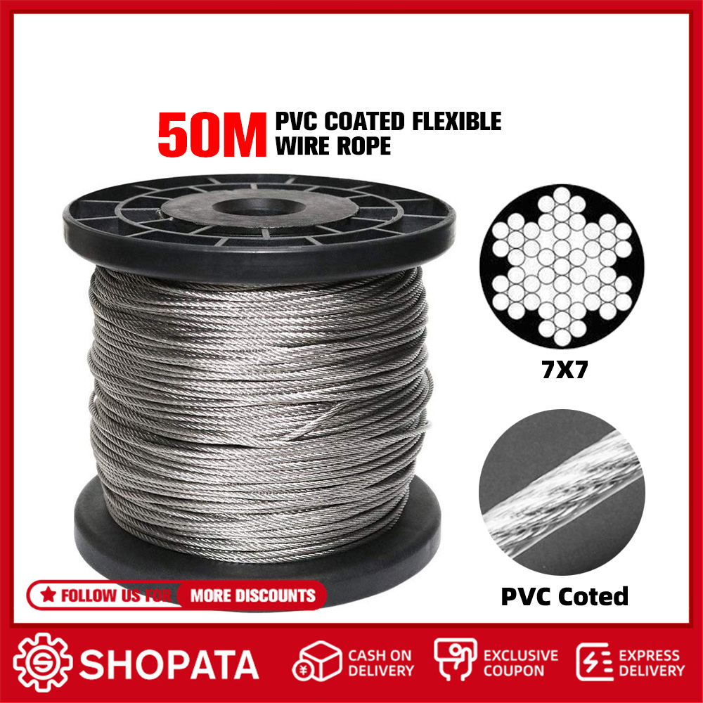 Shopata 15/20/50/100 Meter 304 Stainless Steel Steel PVC Coated Flexible Wire Rope soft Cable ...