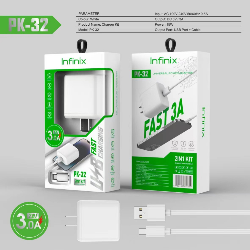 PK32 Flash Charging Fast Charger Type C Micro data Usb cable 3A adapter For infinix | Shopee ...