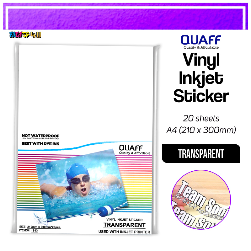 Quaff Vinyl Inkjet Sticker A4 Size Glossy Matte Transparent 20 Sheets ...