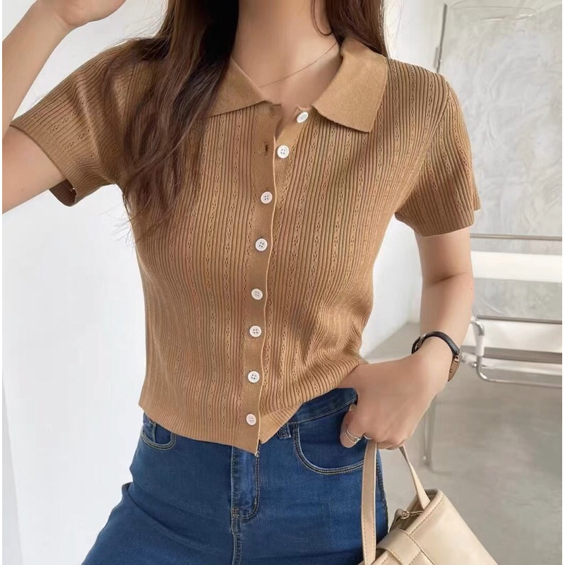 Only.Fashion Short Sleeve Knitted Top with Button’s #5646 | Shopee ...