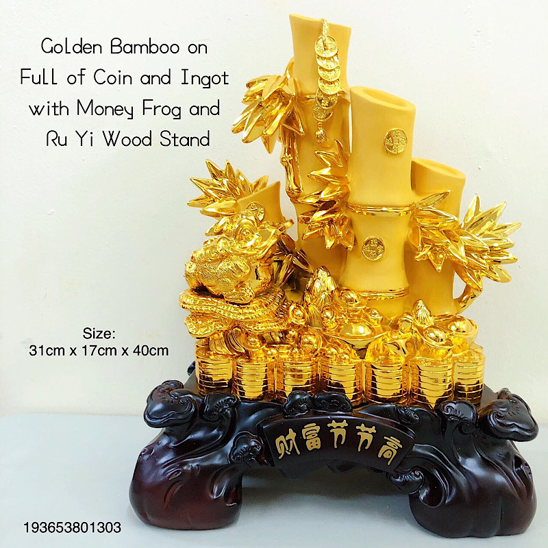 Fengshui Golden Bamboo on Full of Coin and Ingot with Money Frog and Ru ...