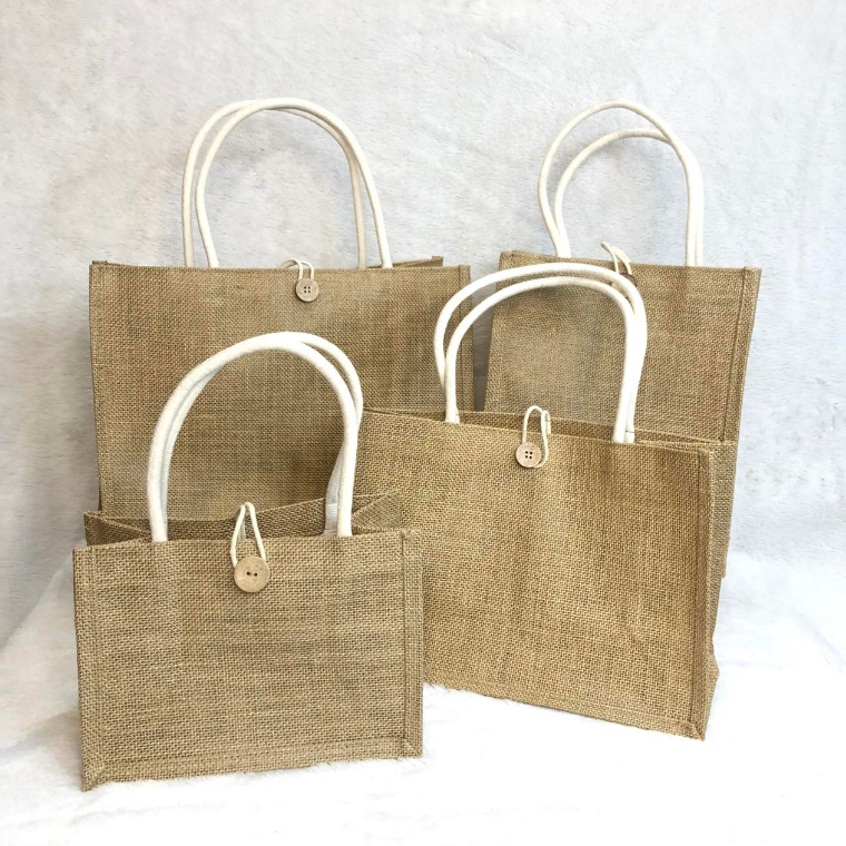 Abaca Tote Bag Linen Jute Bag Portable Burlap Bag with Button | Shopee ...