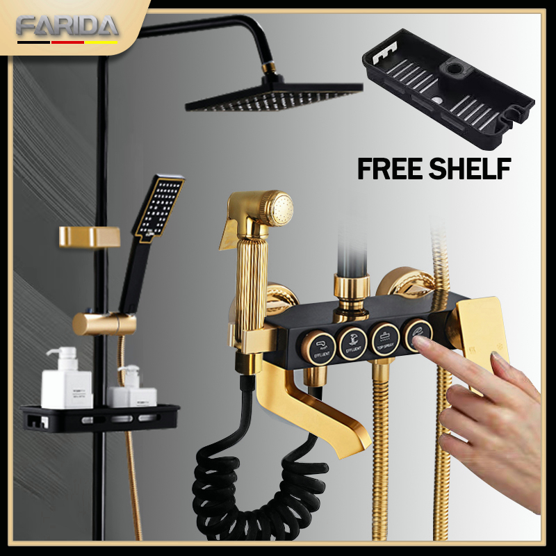 FARIDA 4 in1Black Gold Shower set With Faucet High pressure hot and ...