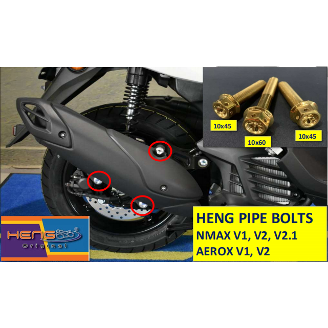 HENG Original Pipe/Muffler Bolts for NMAX V1, V2, V2.1, AEROX V1, V2 ...
