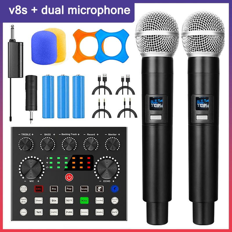 【V8s+Dual wireless microphone】V8 sound card with wireless microphone ...