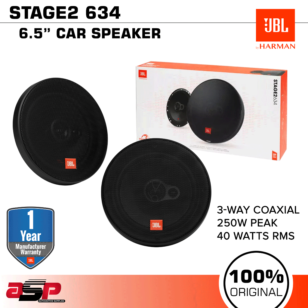 JBL Stage2 634 Car Speakers 6.5" Coax 3-Way 40W RMS 4Ω | Shopee Philippines