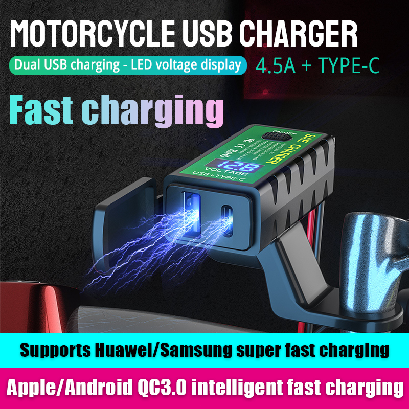 Motorcycle USB Charger 12V SAE to Dual USB Fast Charging Adapter with ...