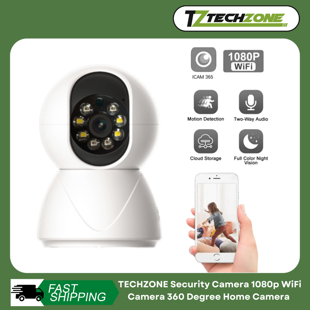 TECHZONE Security CCTV 1080p 360 Degree Home Camera with Night Vision ...