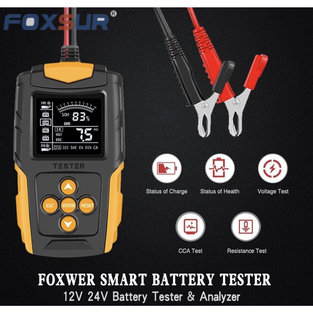 FOXSUR 12V 24V Car battery tester LCD Battery Analyzer Test Tool ...