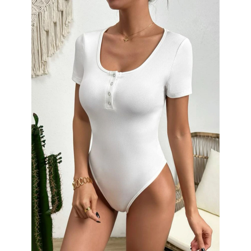 Angelcity Bodysuit With Buttons Short Sleeve Double-U Tops Sexy Korean | Shopee Philippines