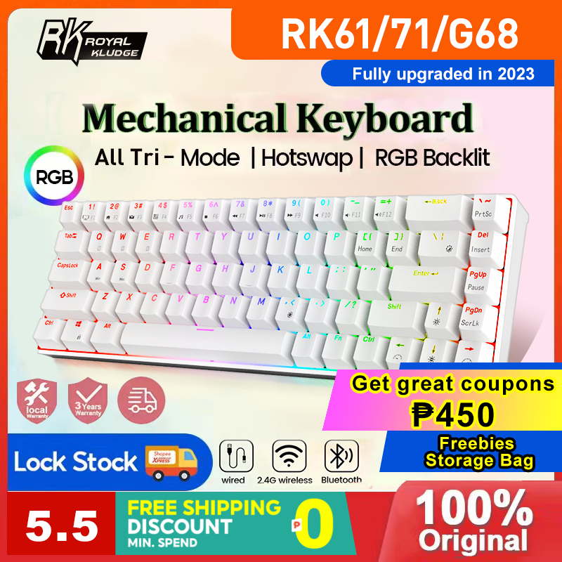 Royal Kludge RK61/68/71 Bluetooth Wireless Mechanical Keyboard Tri-Mode ...