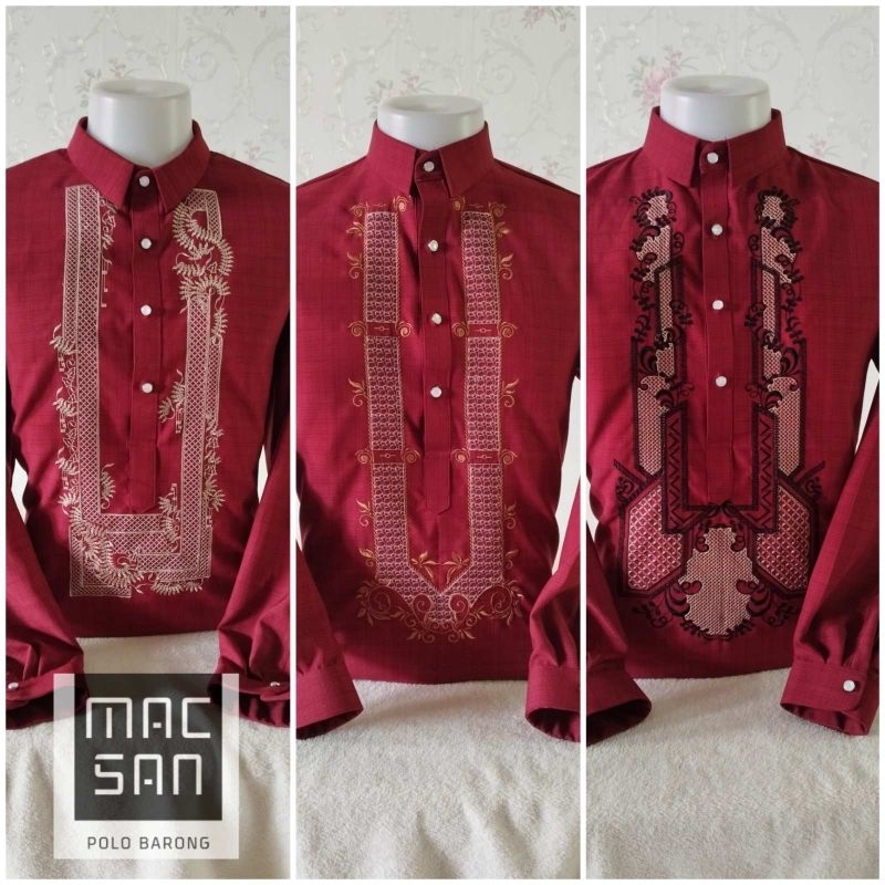 Julia Polo Barong Long sleeves 3 Designs | Shopee Philippines