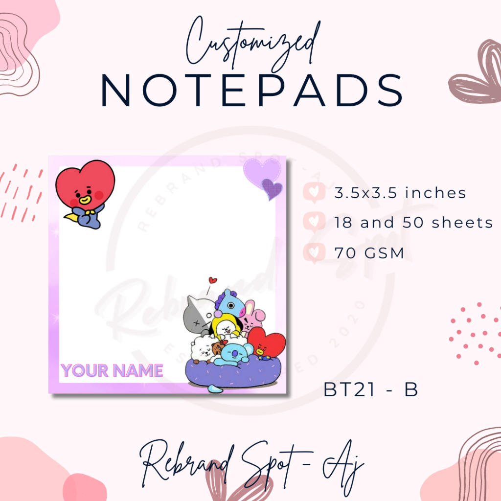 Customized BT21 BTS KPOP Notepads for Personal, Birthday, Baptismal ...