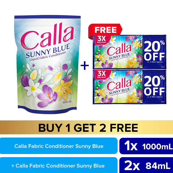 Calla Liquid Fabric Conditioner Sunny Blue 1L SUP + Sunny Blue 2x84ml ...