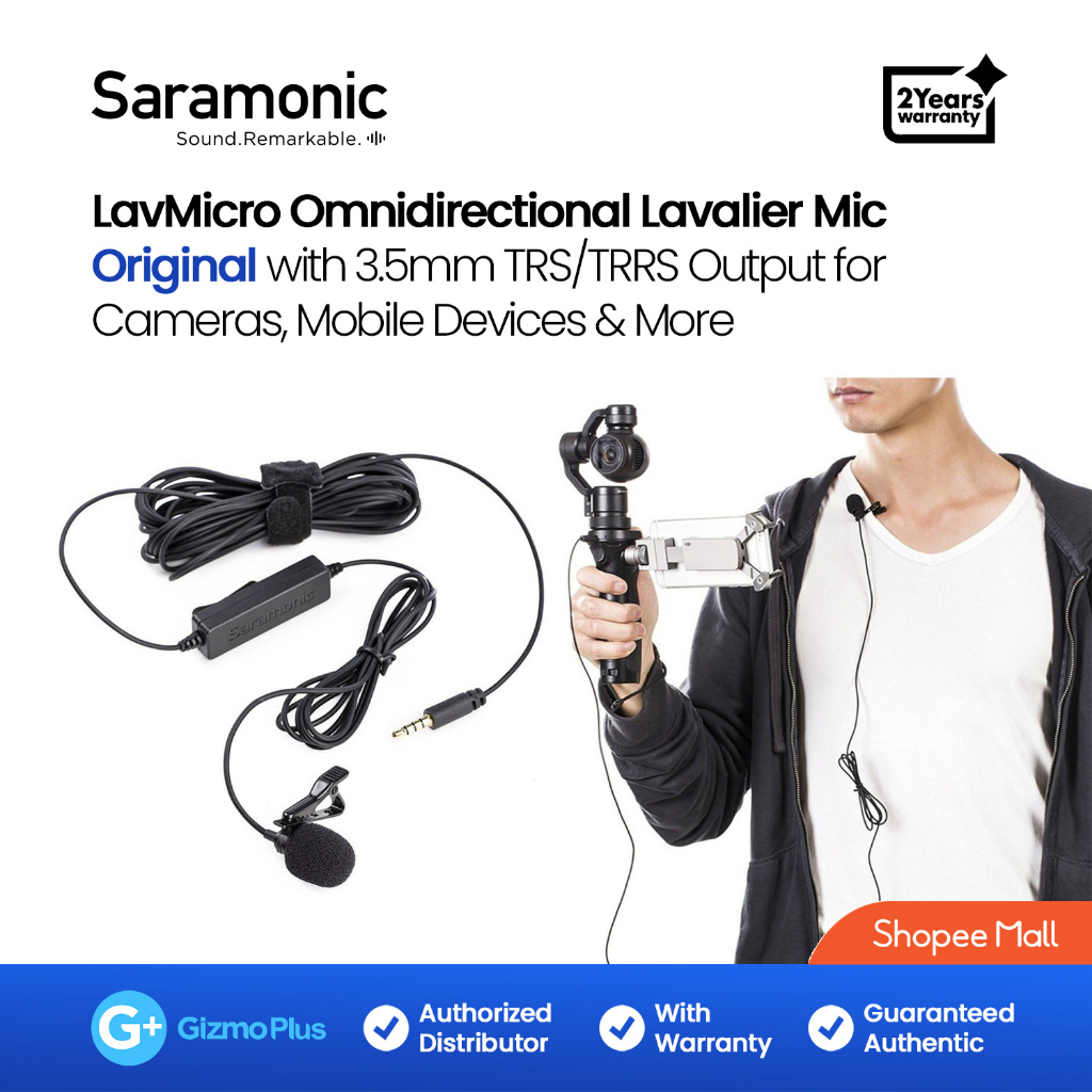 Saramonic LavMicro Broadcast-Quality Lavalier Omnidirectional Microphone with 3.5mm TRS/TRRS ...