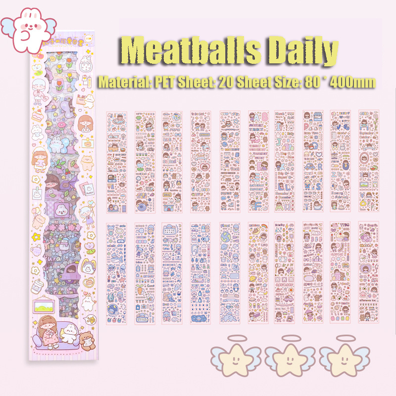 20 Sheet PET Strip Stickers Cute Cartoon Guka Hand Ledger Sticker Set ...
