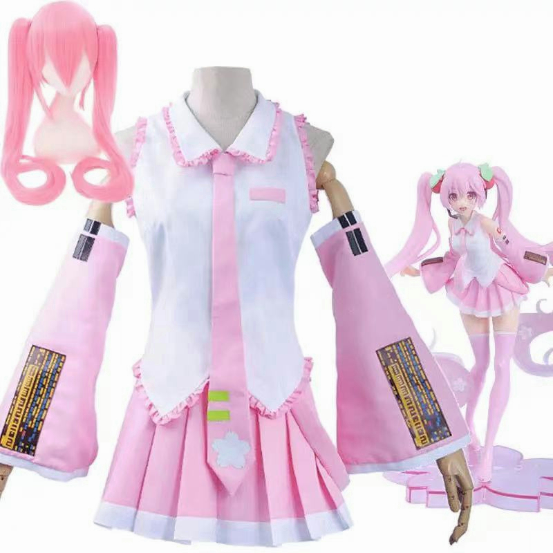 Virtual Singer Sakura Miku Cosplay Full Suit VOCALOID Miku Wig Costume ...