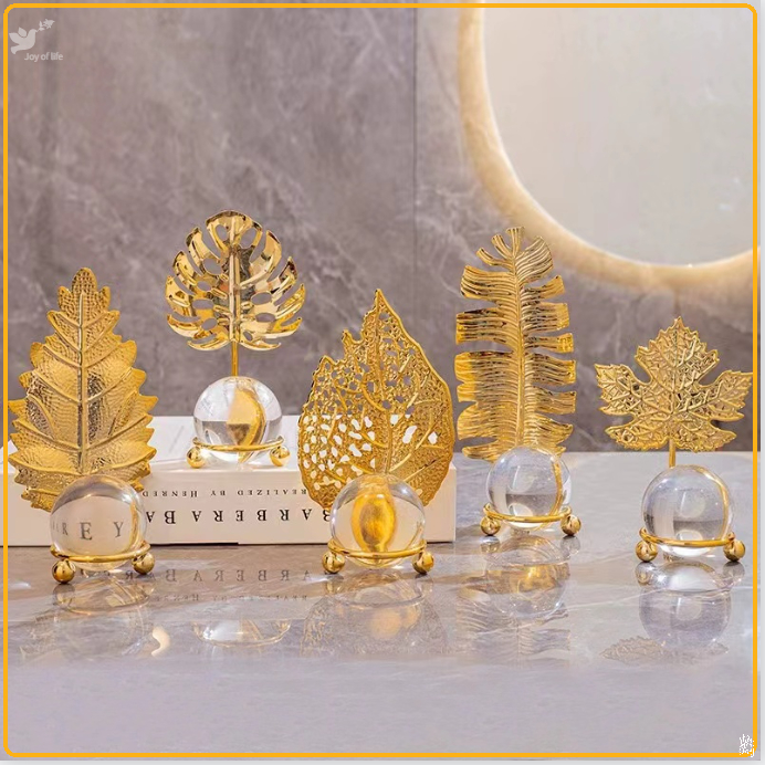 Modern metal gold leaf decorative crystal ball crafts decorations ...