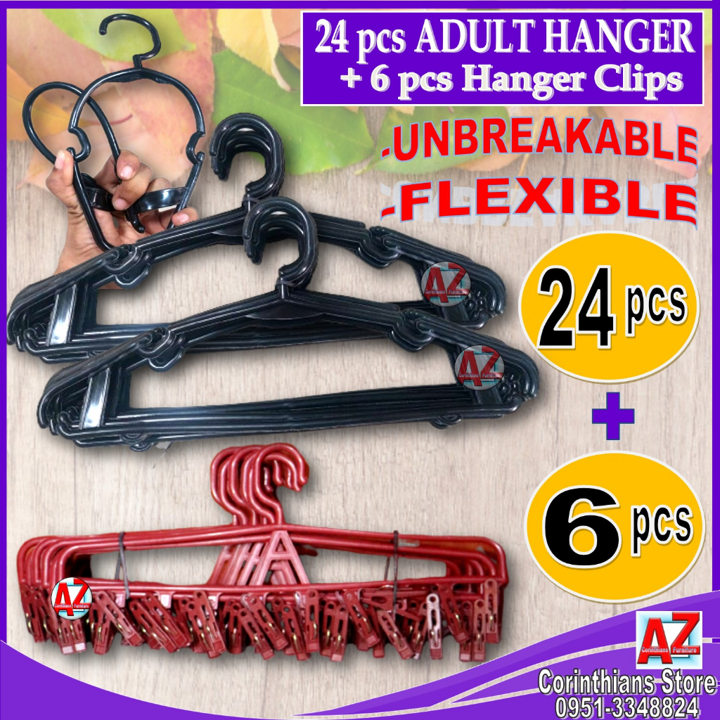 UNBREAKABLE Hanger (24 PCS) + 6 pcs Hanger with 10 clips | Shopee ...