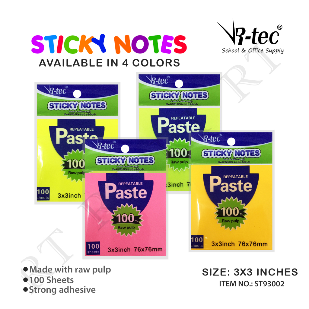 RTEC 100 Sheets Note Pad Stationery Office & School Sticky Note（square ...